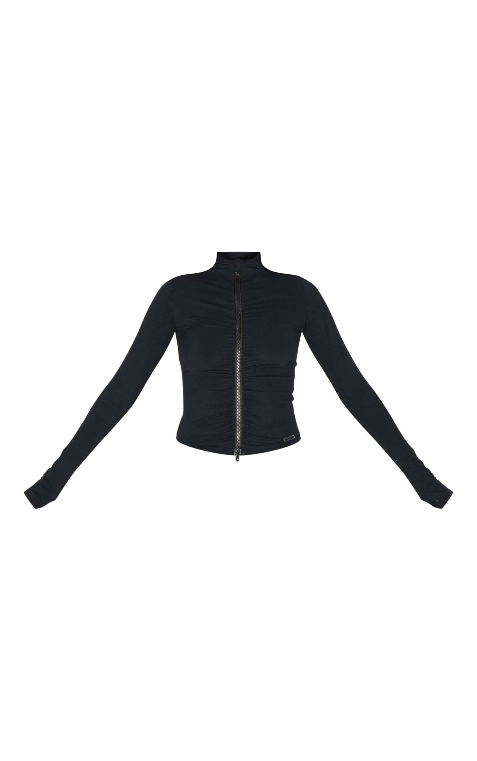 Black Sculpt Ruched Front Zip Up Sport Jacket | Athleisure ...