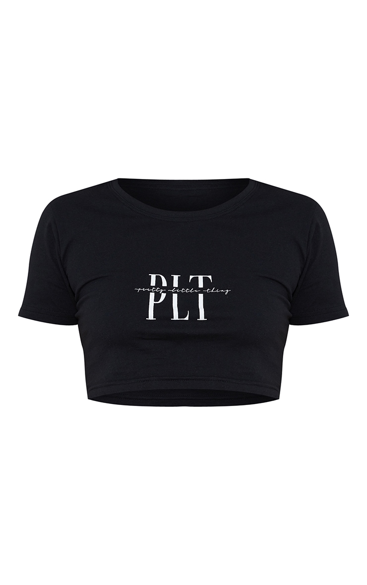 Plt Black Logo Crop Pj T-Shirt | PrettyLittleThing USA