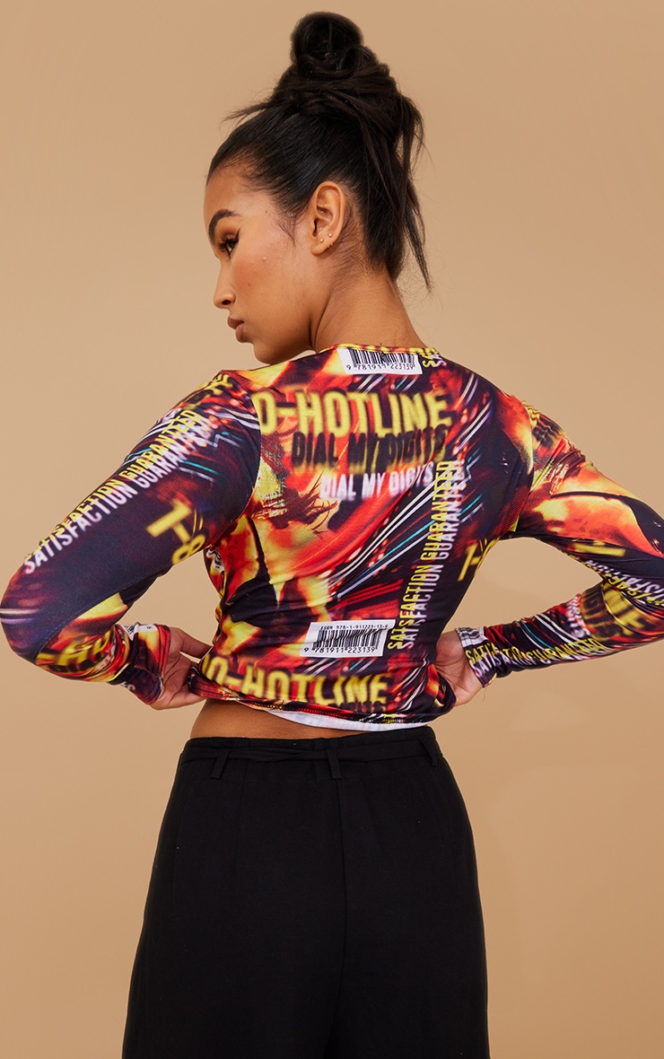 Bright Red Abstract Print Jersey Top | PrettyLittleThing USA