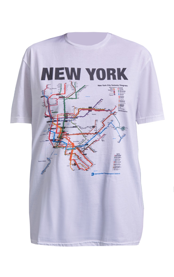 White New York Subway Printed T Shirt | Tops | PLT