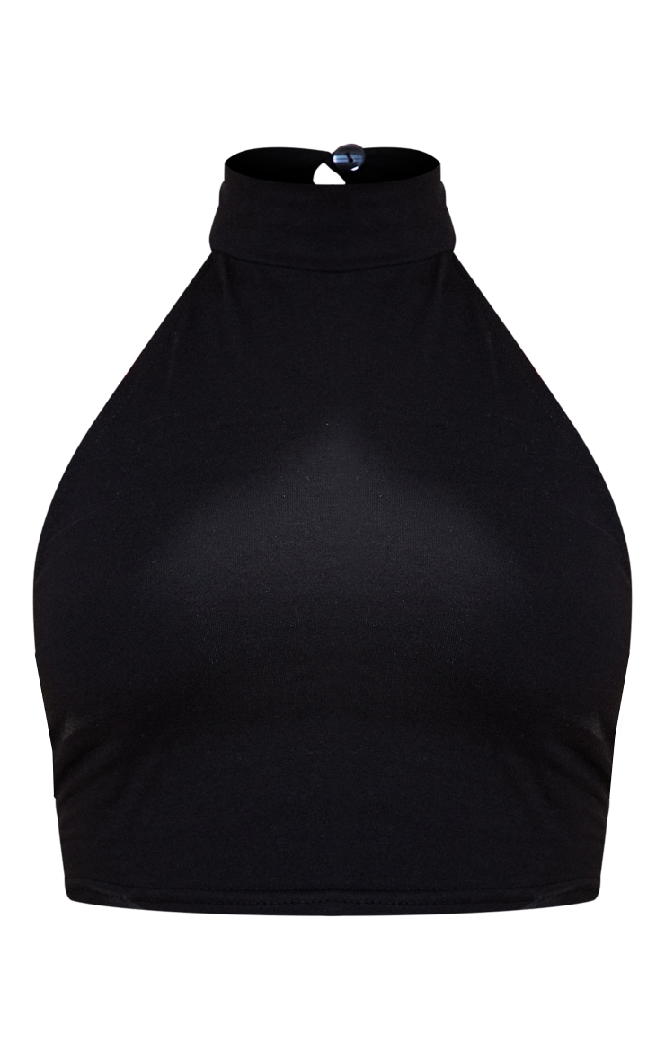 Black Cotton High Neck Halter Crop Top | Tops | PrettyLittleThing KSA