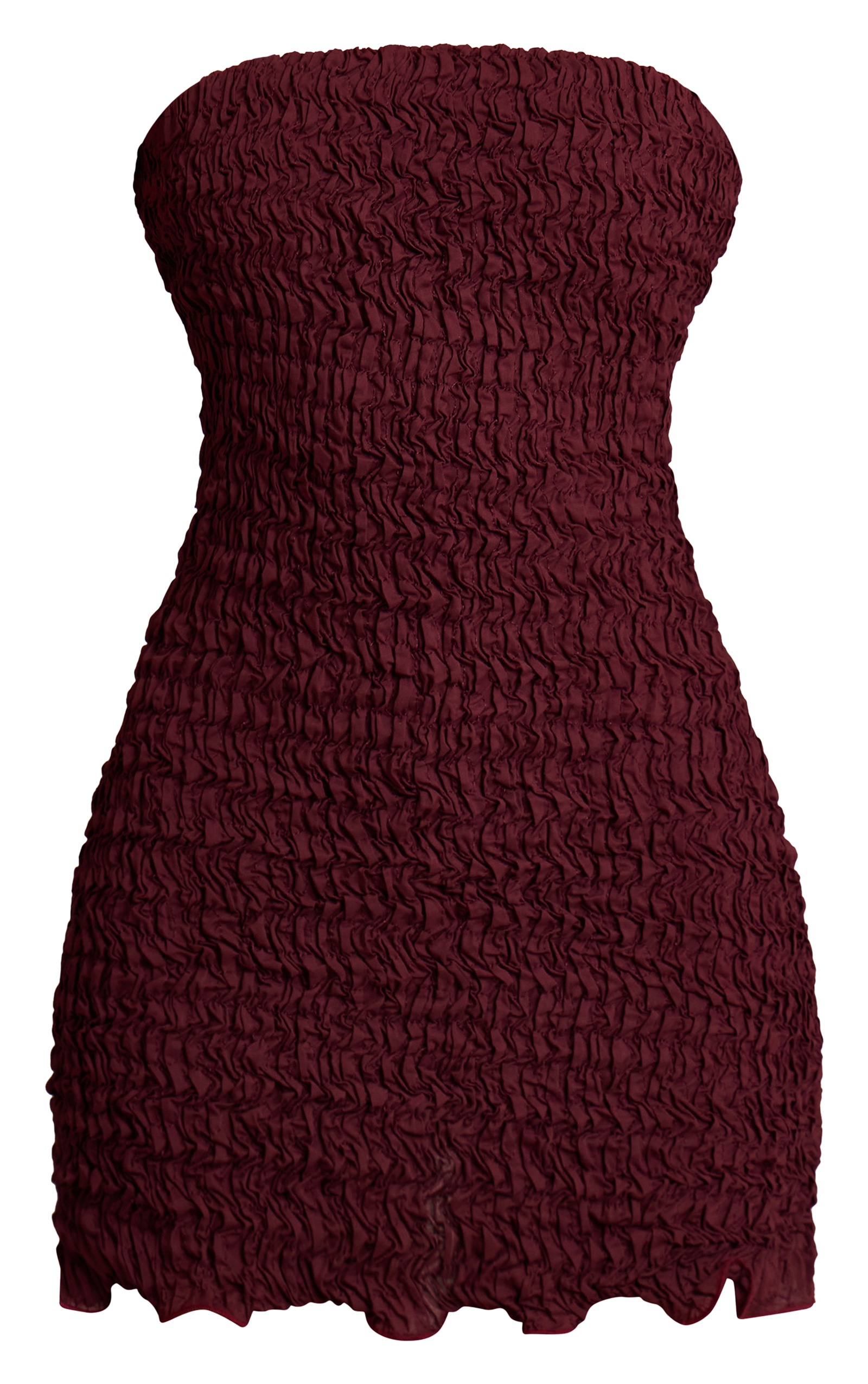 Dark Red Crinkle Textured Bandeau Bodycon Dress | Dresses | PLT