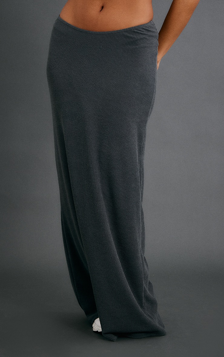 Charcoal Grey Crinkle Rib Curved Waist Maxi Skirt | Bottoms ...