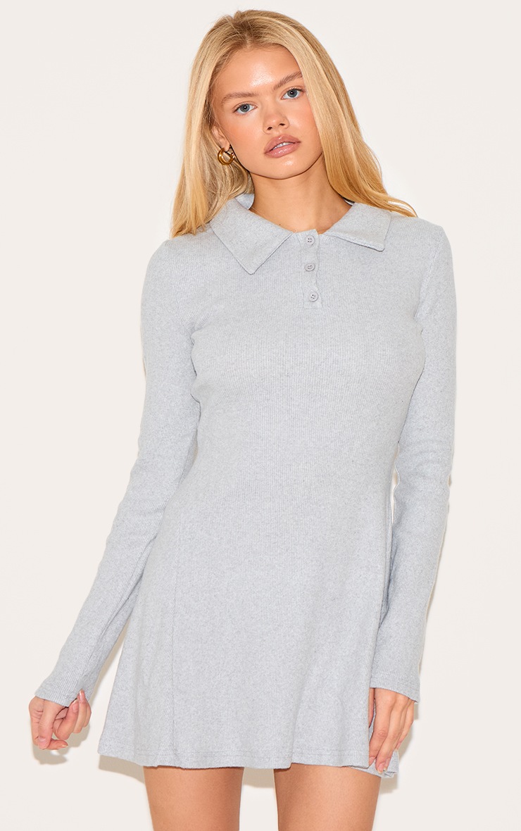 Grey Heavy Brushed Rib Button Up Shift Dress | Dresses | PLT AUS