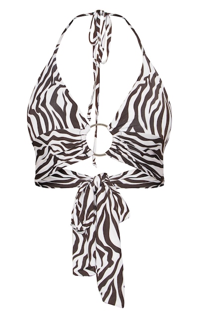 Mono Zebra Plunge Ring Detail Bralet | Tops | PrettyLittleThing USA