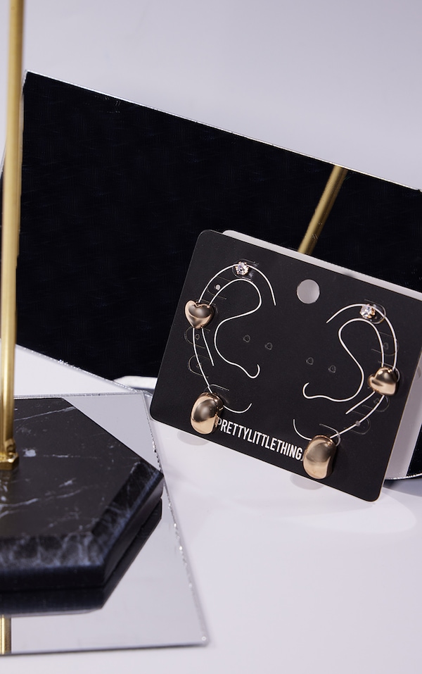 Gold Puff Heart Stud Earrings Multi Pack | Accessories ...