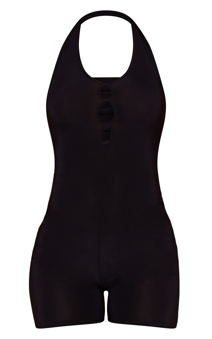 Black Cut Out Halterneck Slinky Unitard | Dresses | PLT