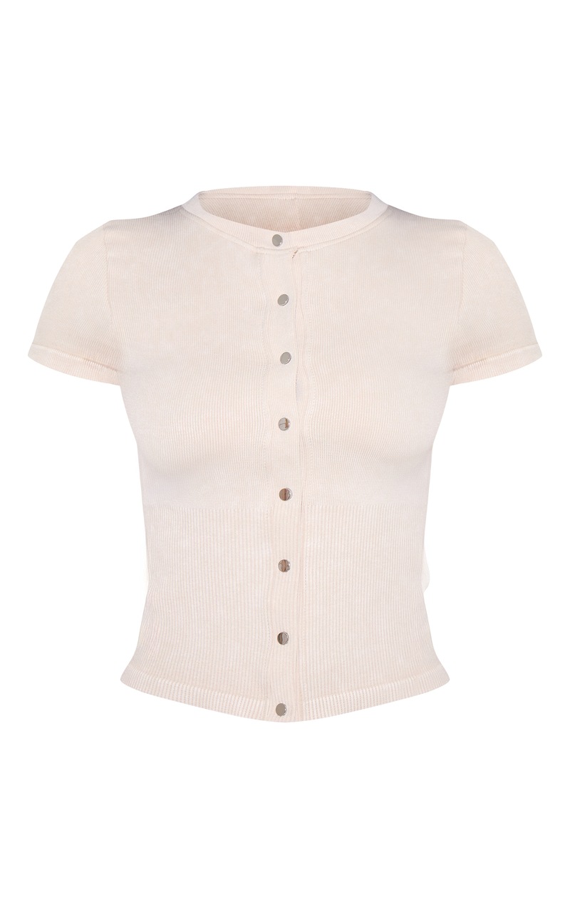 Petite Stone Snatched Rib Short Sleeve Popper Top | Petite ...