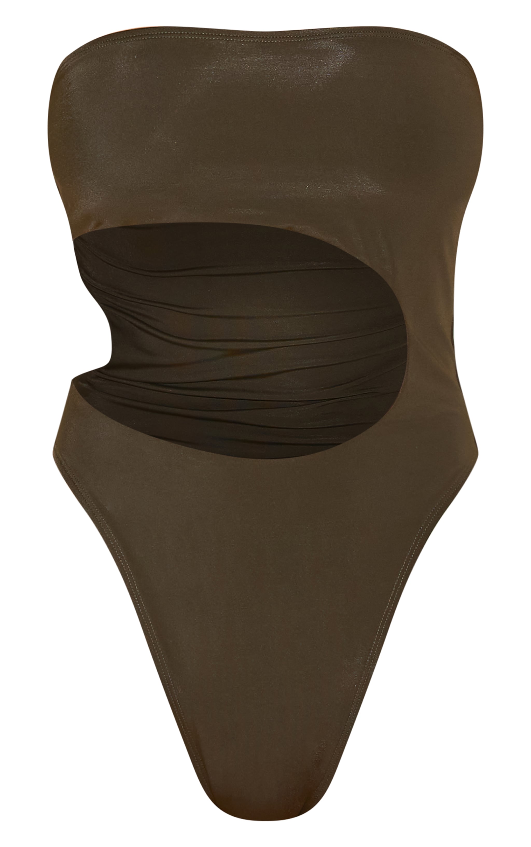 Khaki Bandeau Cut Out High Leg Swimsuit | Swimwear | PrettyLittleThing QA