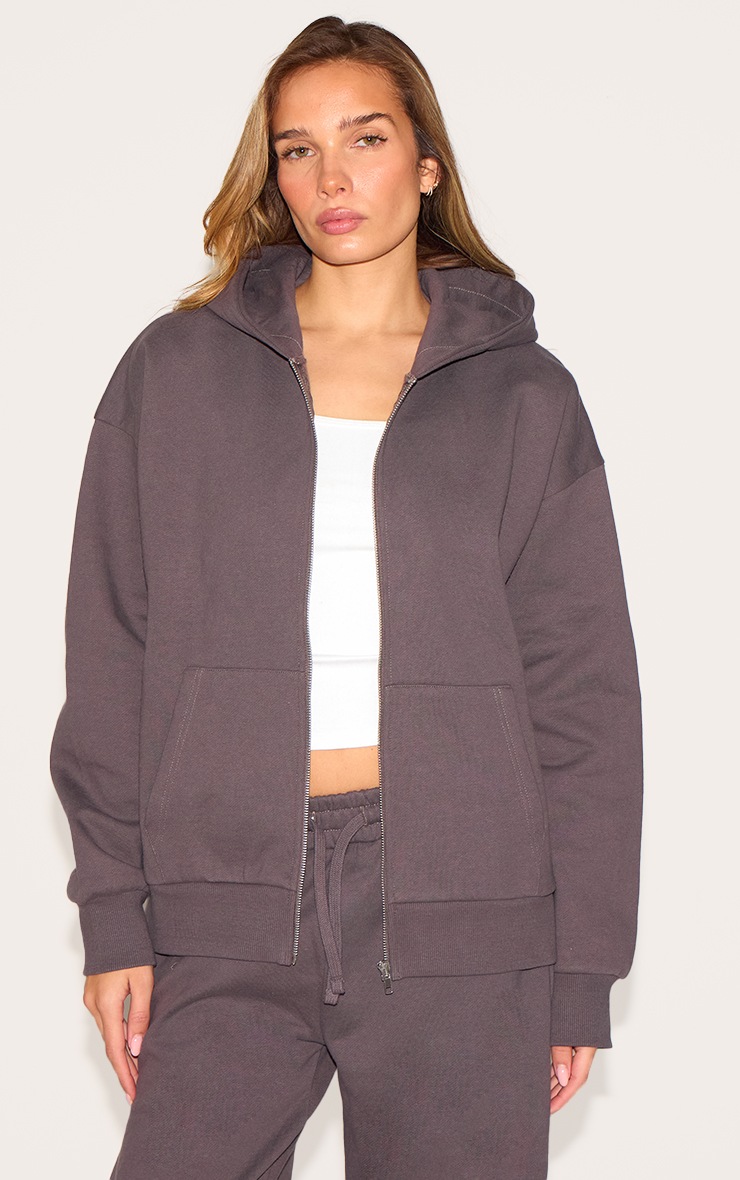 Charcoal Premium Zip Up Oversized Sweat Hoodie | Athleisure | PLT