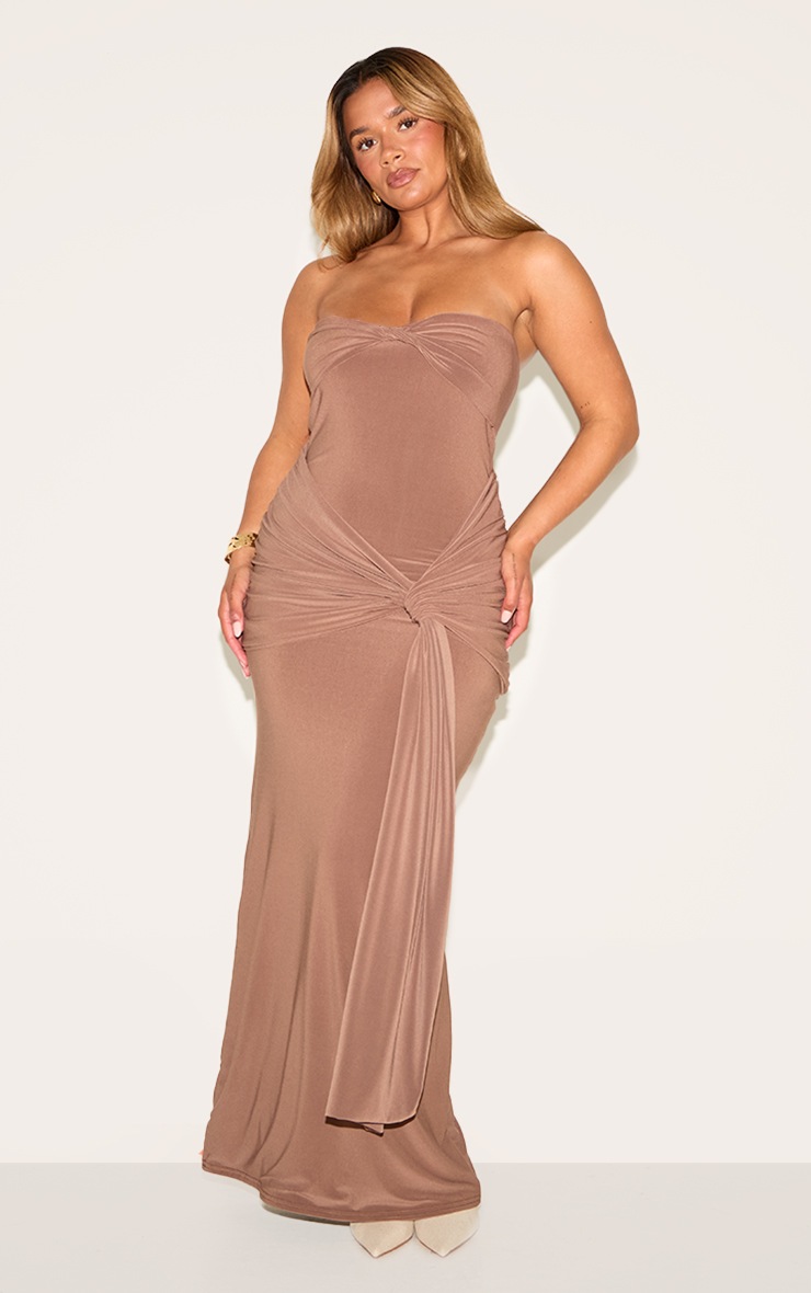 Shape Mocha Bandeau Twist Drape Waist Maxi Dress | Shape | PLT