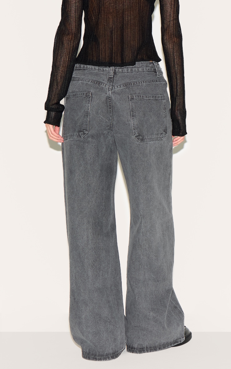 Washed Grey Button Detail Wide Leg Jeans | Denim | PLT