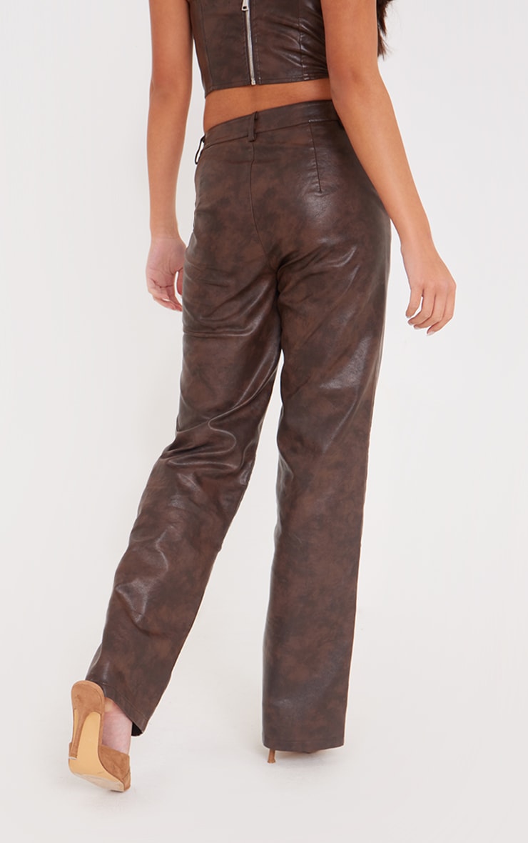 Dark Chocolate Washed PU Dip Waist Flared Pants | Co-ords ...