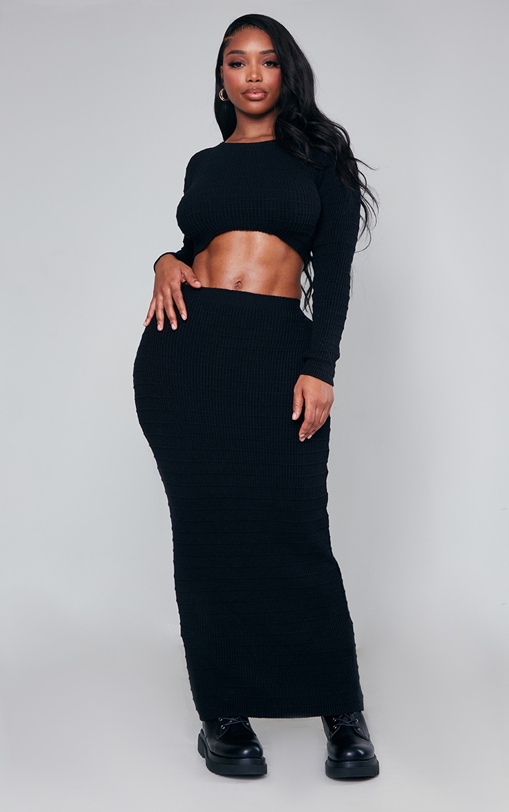 Shape Black Panelled Knit Crop Jumper | Shape | PrettyLittleThing AUS