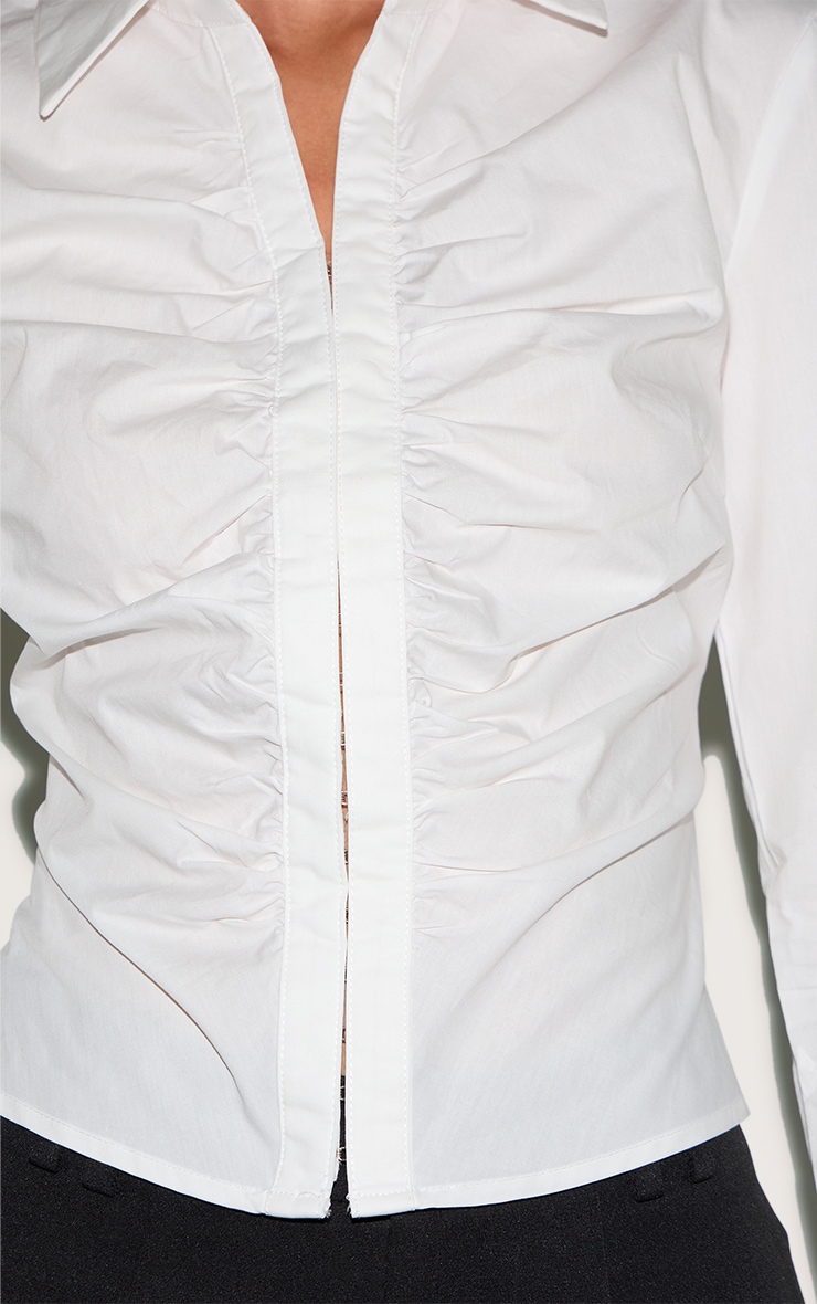 White Hook And Eye Ruched Fitted Shirt | Tops | PLT