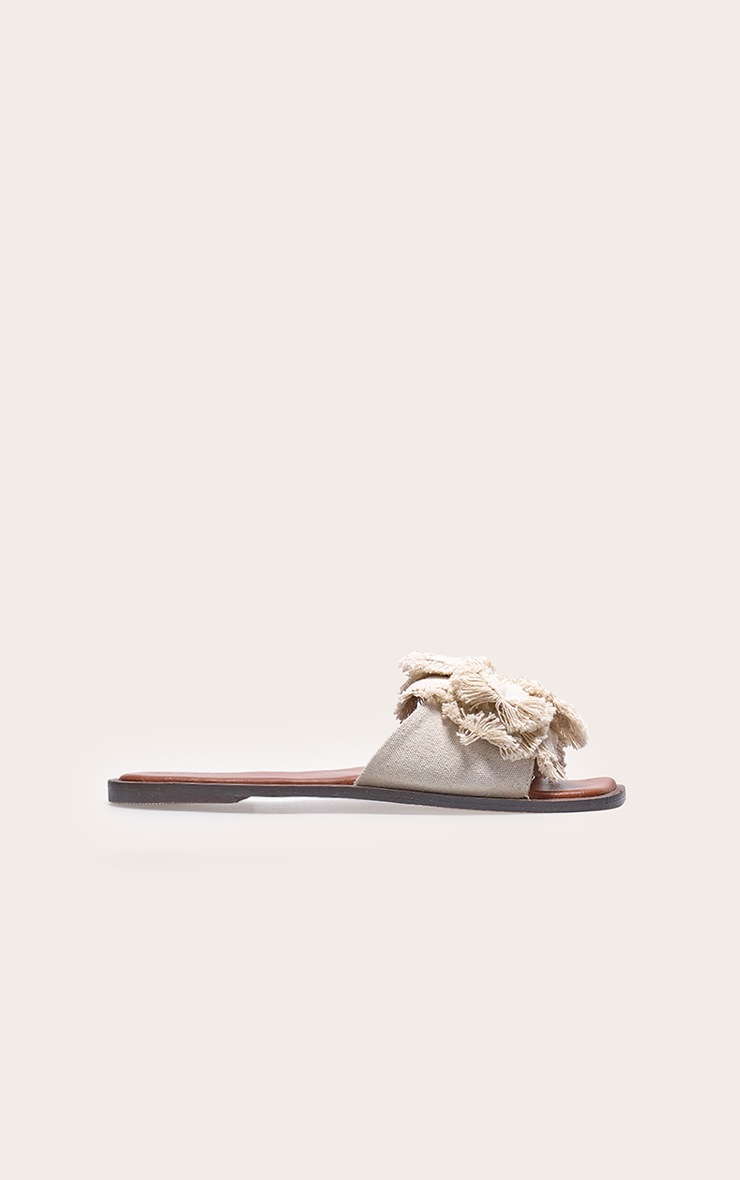 Natural Linen Round Toe Flower Strap Mule Sandals | Footwear | PLT