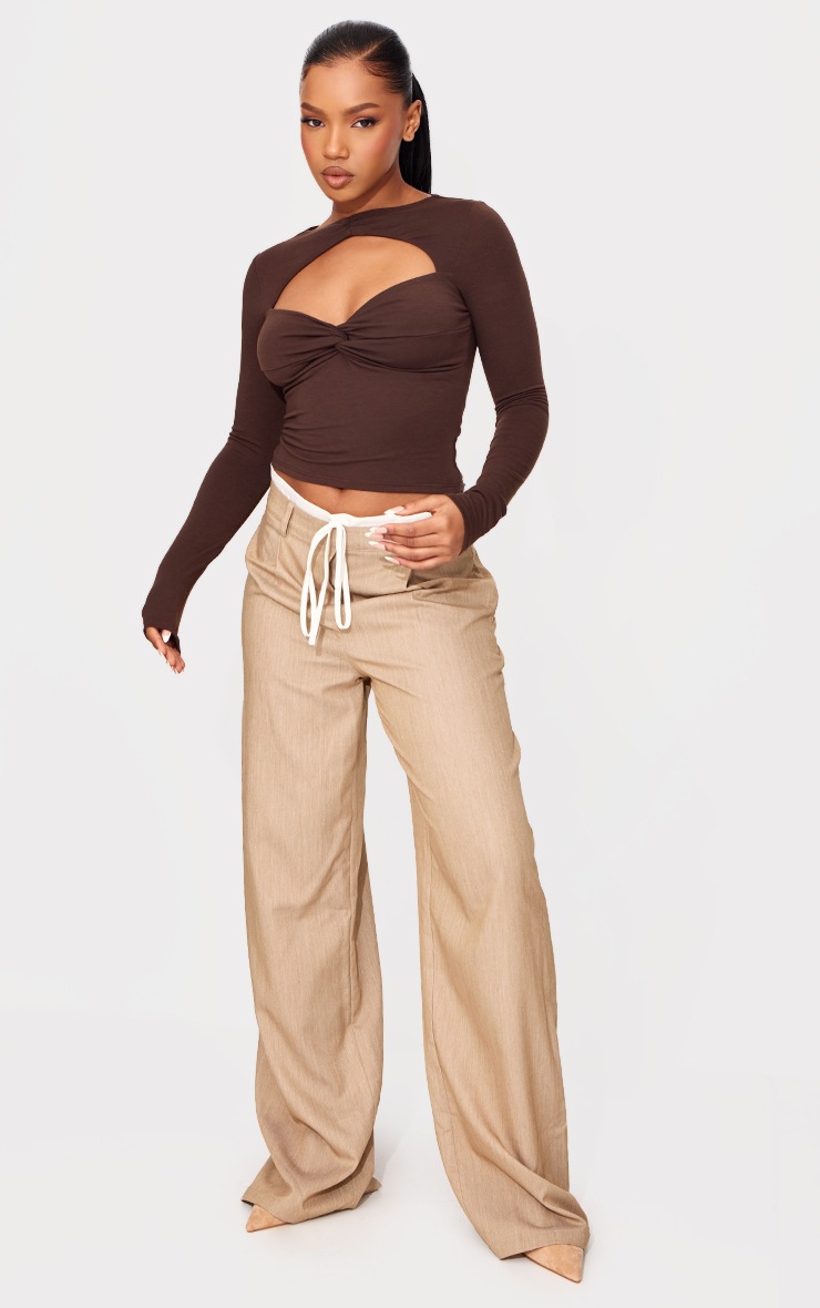 Chesnut Contour Jersey Cut Out Long Sleeve Top | Tops | PrettyLittleThing