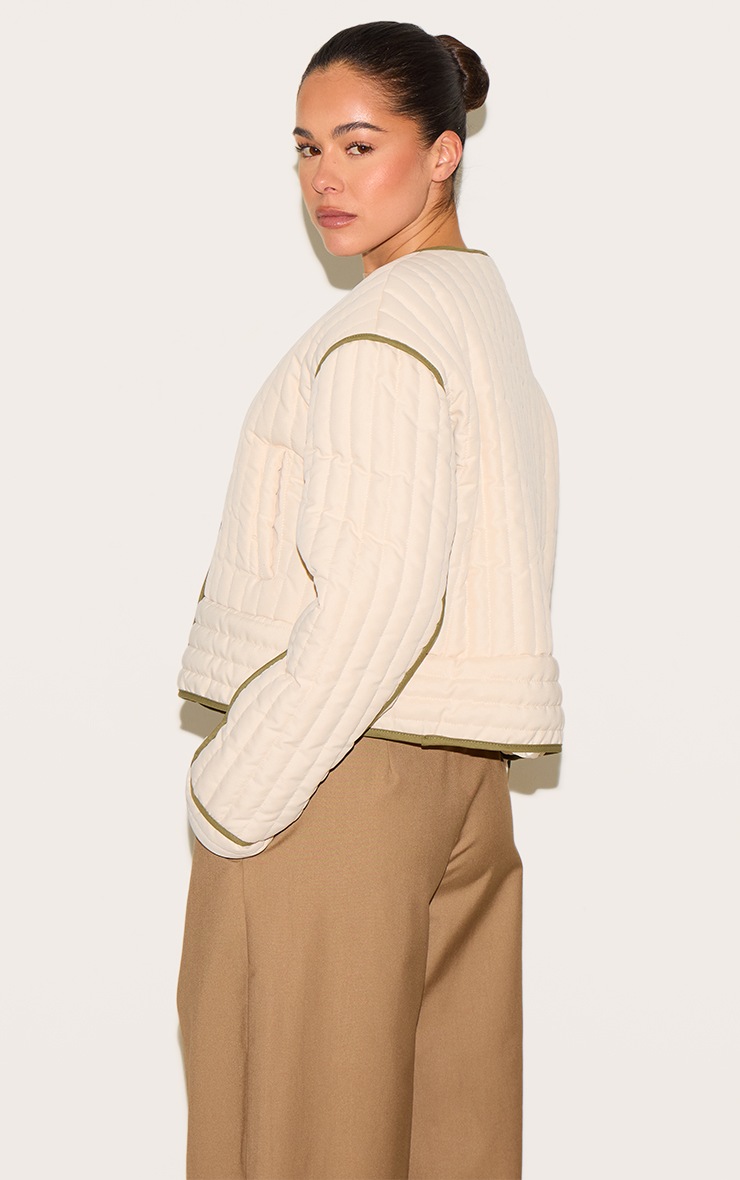 Cream Button Up Round Neck Quilted Jacket | Outerwear ...