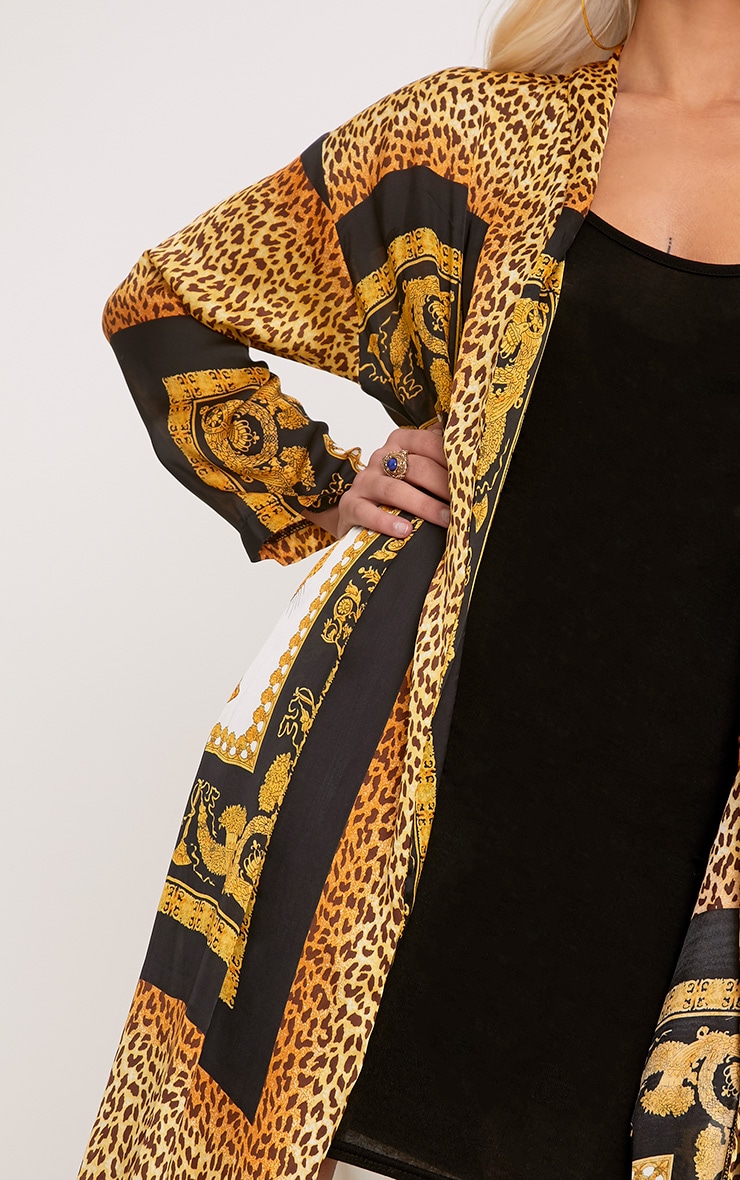 Gabrielle Multi Leopard Print Satin Maxi Duster Jacket ...