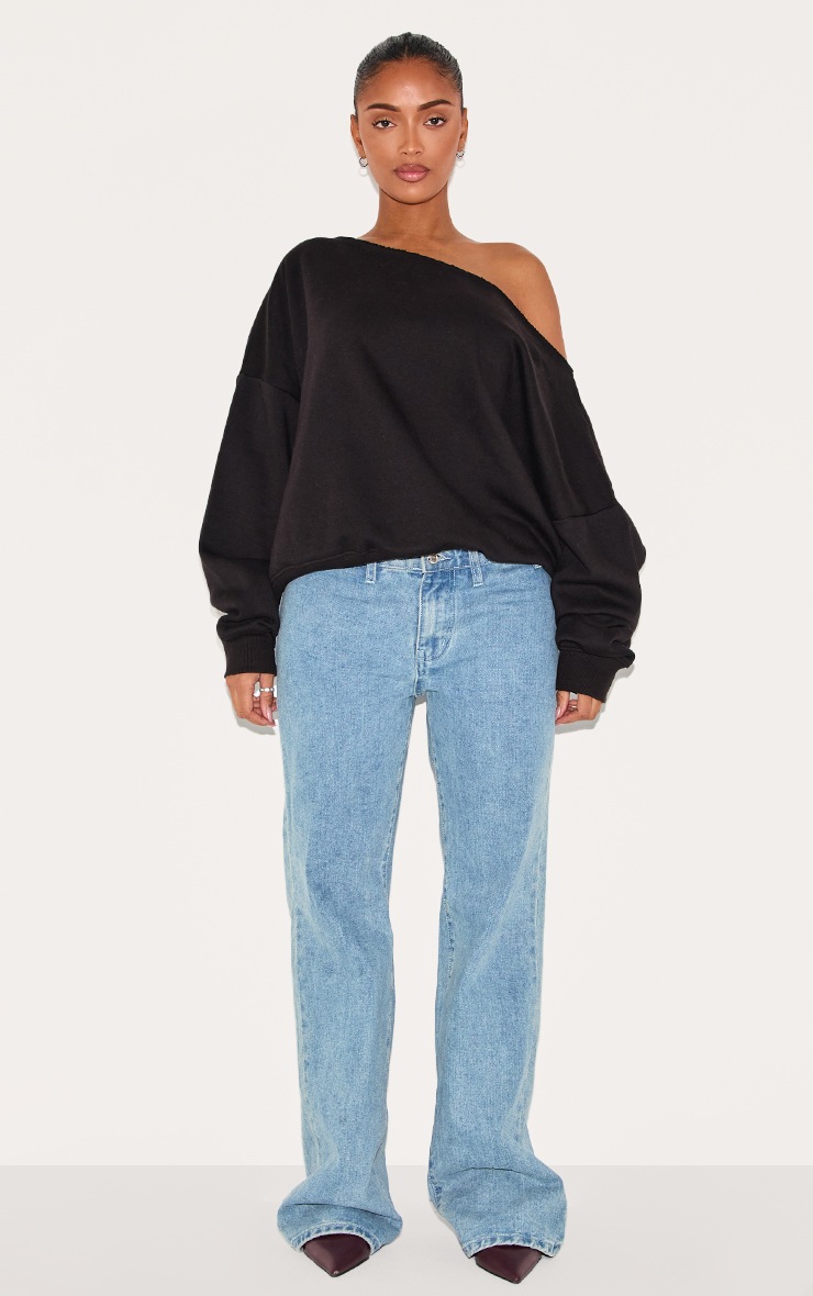 Shape Black Sweat Raw Edge Slouch Sweatshirt | Shape | PrettyLittleThing