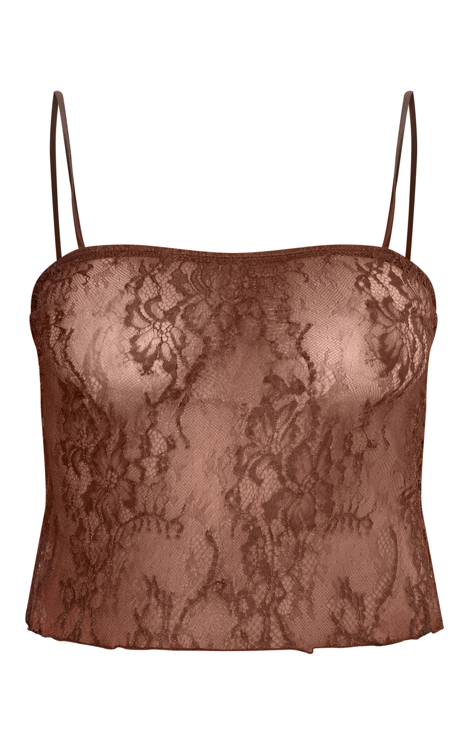 Brown Lace Spaghetti Strap Cami Top | Tops | PLT