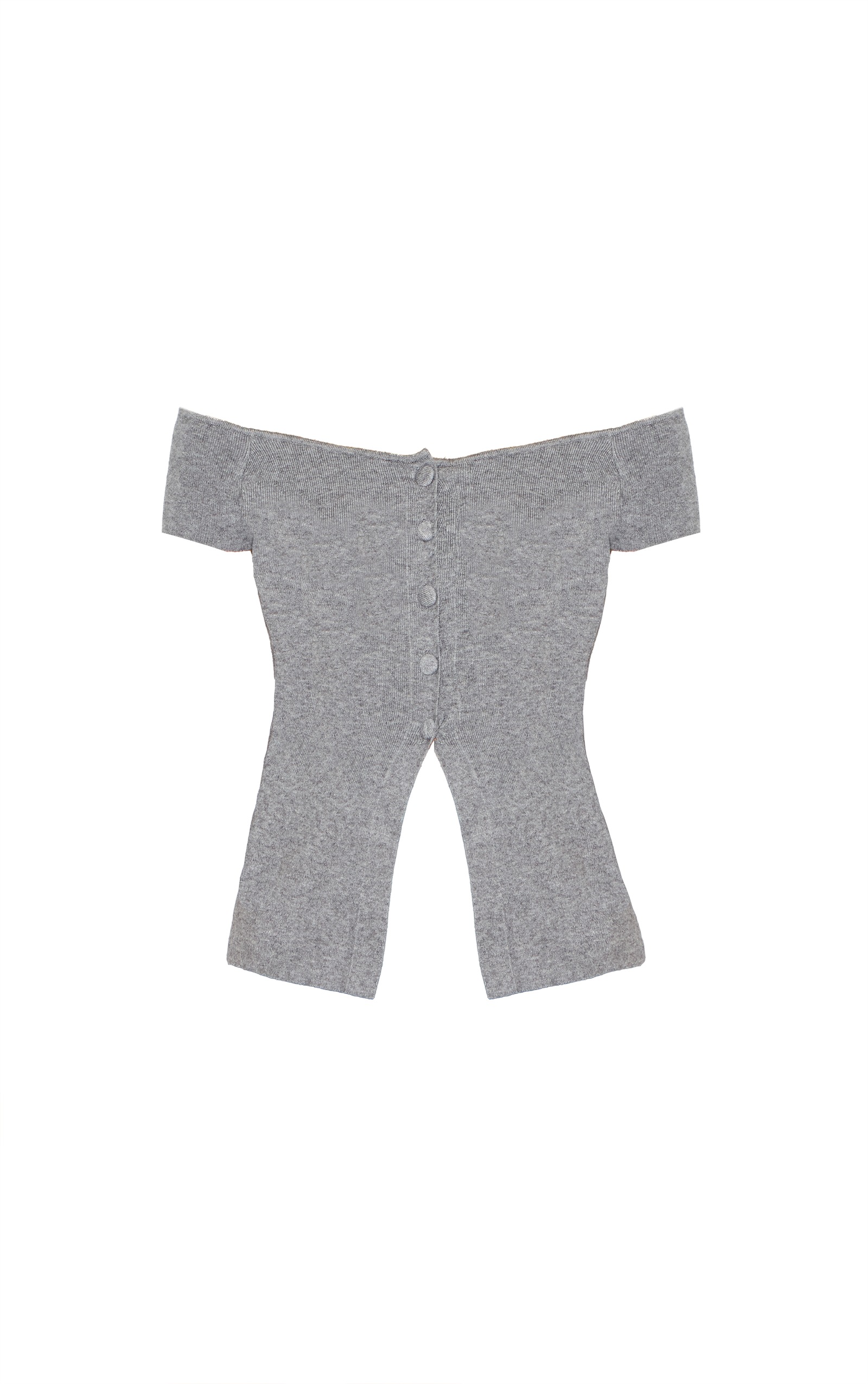Ash Grey Rib Knit Button Up Bardot Split Hem Top | Knitwear | PLT