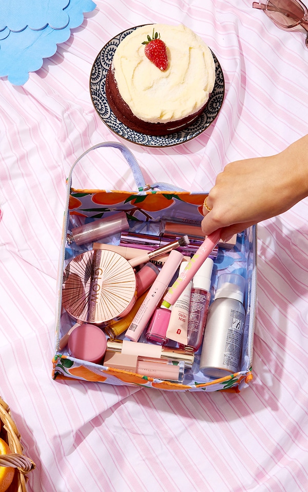 The Flat Lay Co Open Flat Makeup Jelly Box Bag In Mediterranean Oranges ...