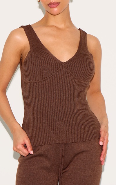 Petite Chocolate Knitted Ribbed Longline Tank Top | Petite | PLT