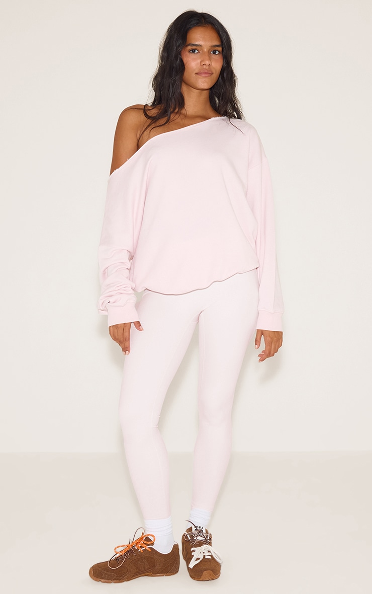 Baby Pink Oversized Off Shoulder Sweatshirt | Athleisure | PLT