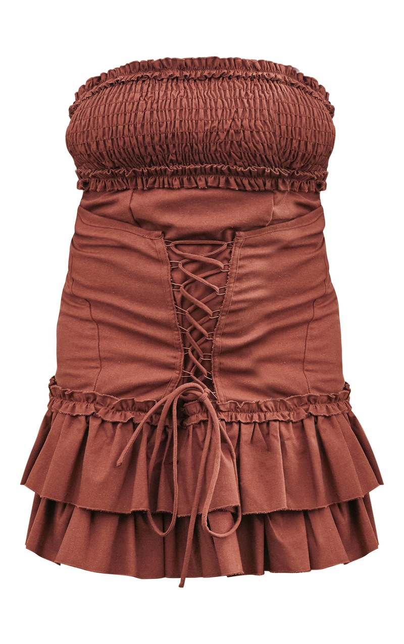 Plus Dark Brown Corset Ruffle Micro Mini Dress | Plus Size | PLT