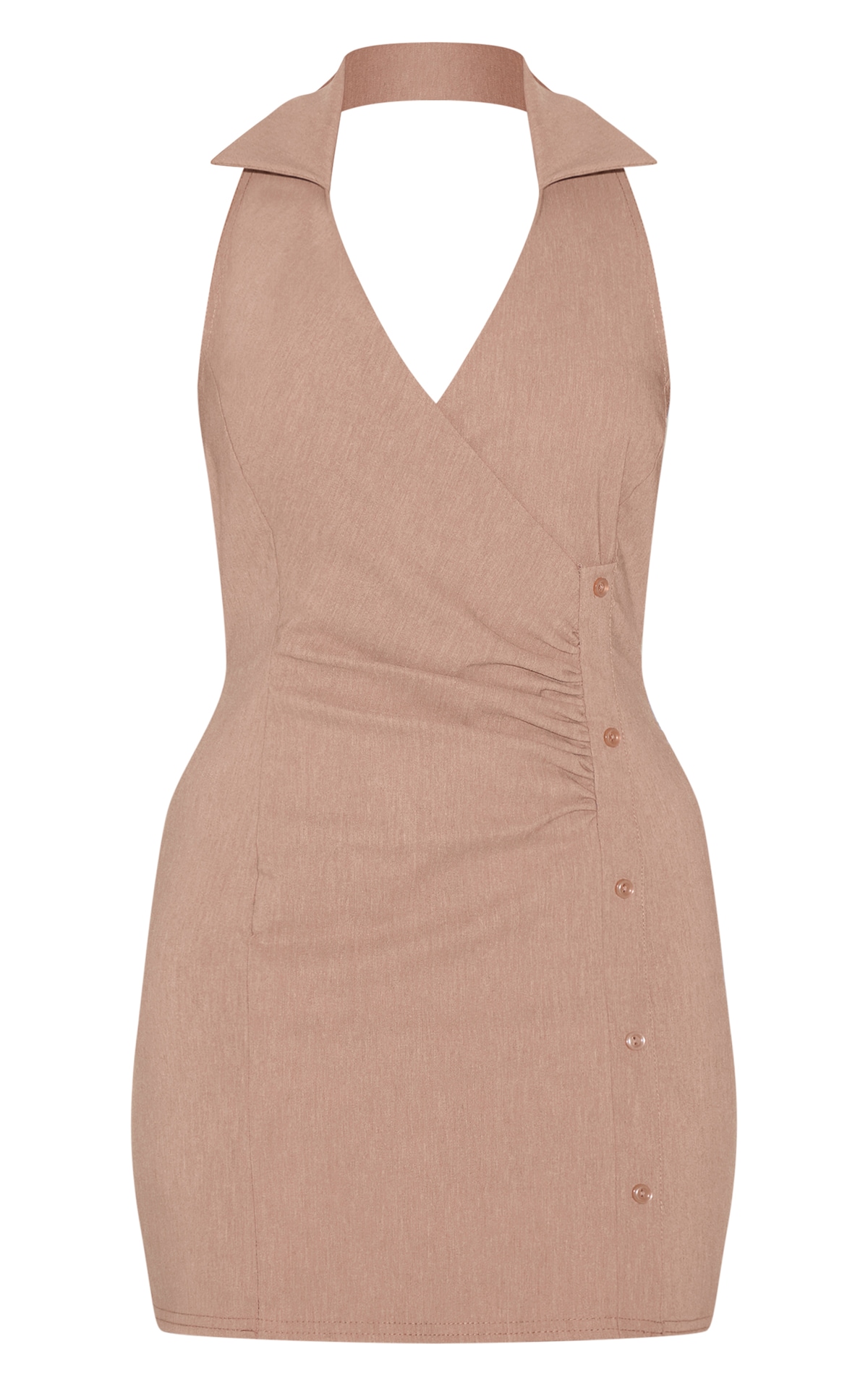 Taupe Asymmetric Button Down Collar Bodycon Dress | Dresses | PLT
