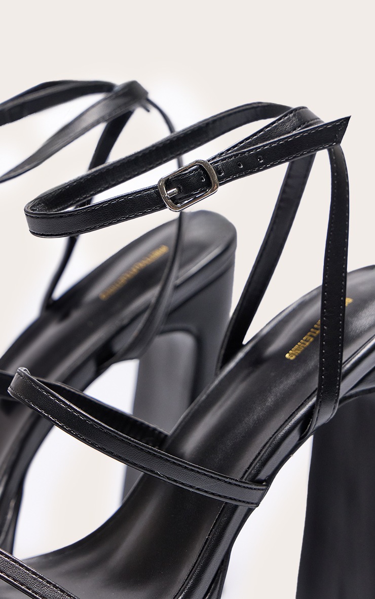 Black Pu Square Toe Platform Heel Sandals | Footwear | PLT