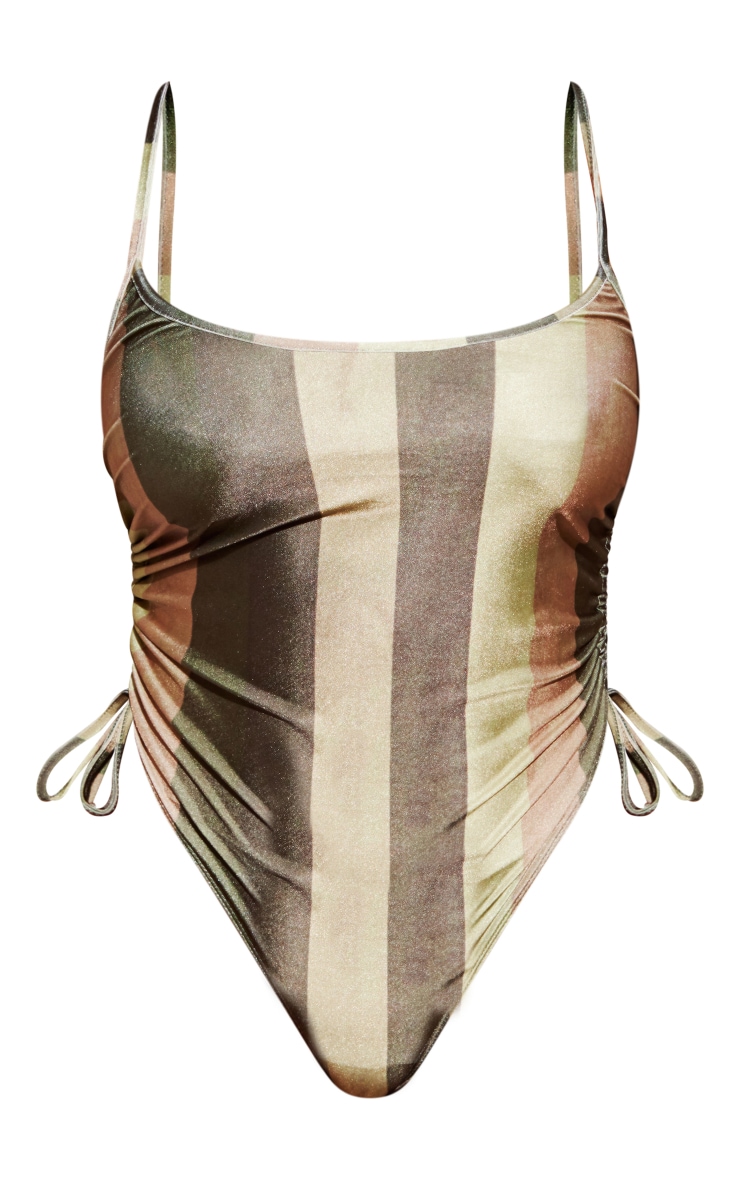 Shape Multi Stripe Ruched Side High Rise Swimsuit | PrettyLittleThing USA