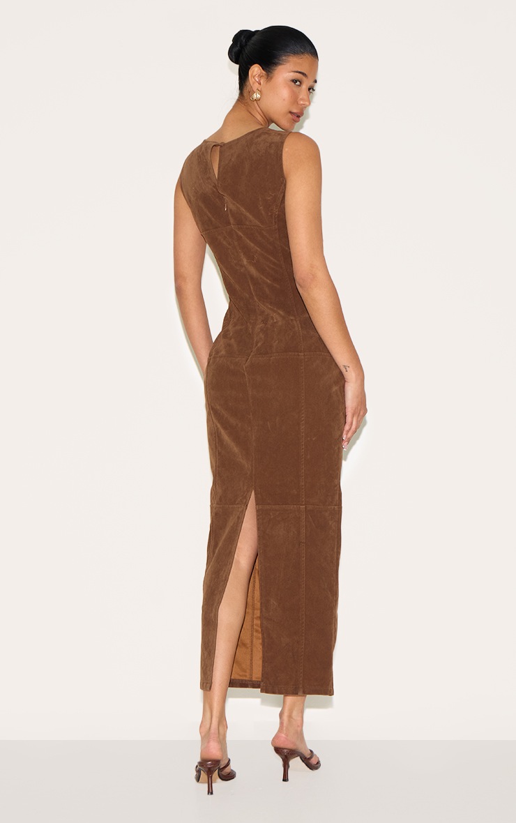 Chestnut Faux Suede Boat Neck Backless Maxi Dress | Dresses ...