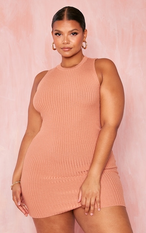 Plus Rust Knitted Sleeveless Bodycon Dress | Plus Size | PLT