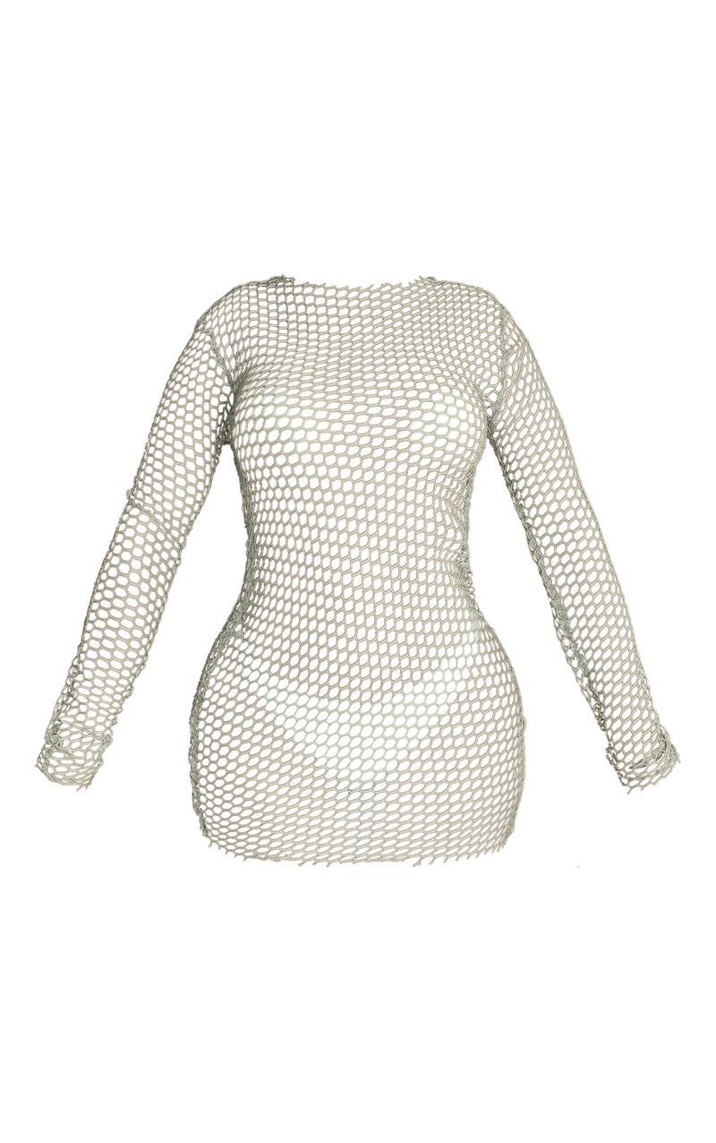Shape Sage Green Fishnet Long Sleeve Bodycon Dress | Shape ...