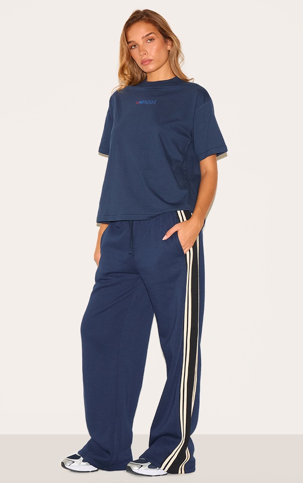 Navy Sport Collective Boxy Oversized T Shirt | Activewear | PrettyLittleThing USA