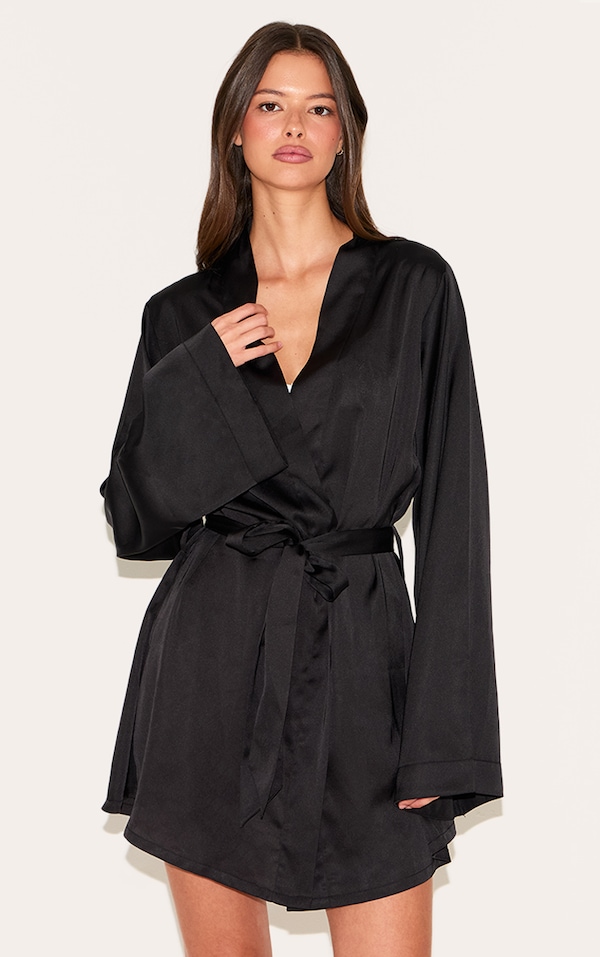 Black Bridesmaid Embroidered Satin Robe | Lingerie & Nightwear ...