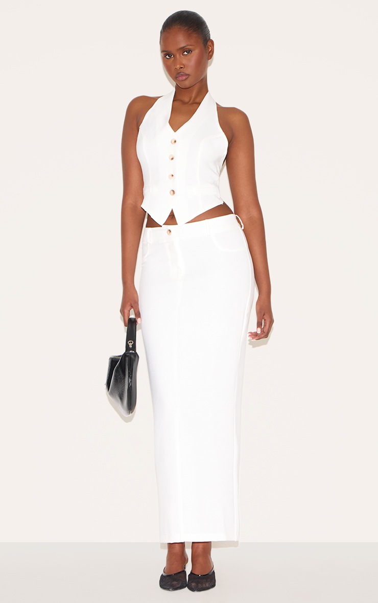White Tailored Woven Backless Halterneck Waistcoat | Co-ords | PLT