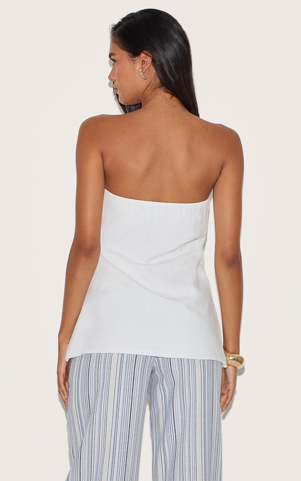 White Linen Look Bandeau Long Line Top | Tops | PrettyLittleThing USA