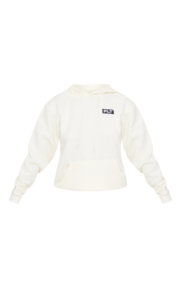 Plt Logo Cream Badge Detail Oversized Hoodie | PrettyLittleThing