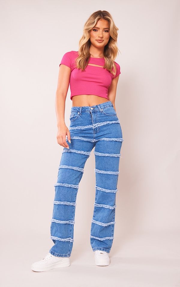 Hot Pink Rib Cut Out Short Sleeve Crop Top | Tops | PrettyLittleThing USA