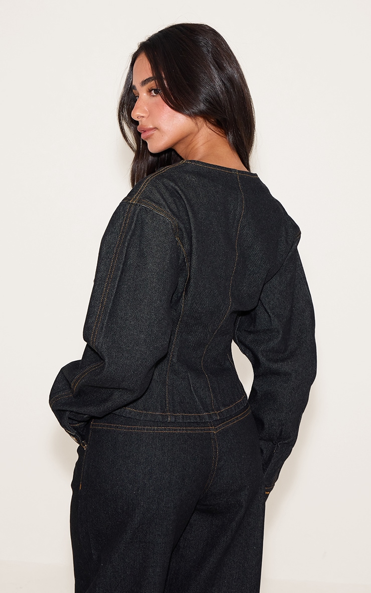 Petite Dark Indigo Gold Cocoon Sleeve Denim Jacket | Petite | PLT