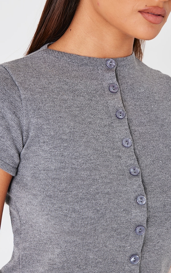 Charcoal Soft Knit Button Up Basic Top | Knitwear | PLT
