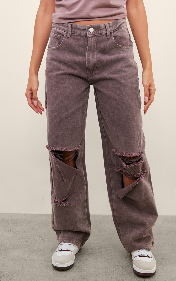 Washed Mauve Baggy Low Rise Ripped Boyfriend Jeans | Denim | PLT USA