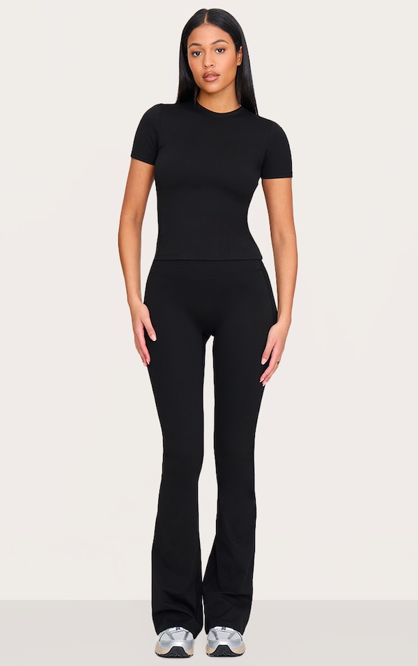 Tall Black Sculpt Longline Short Sleeved Gym Top | Tall ...