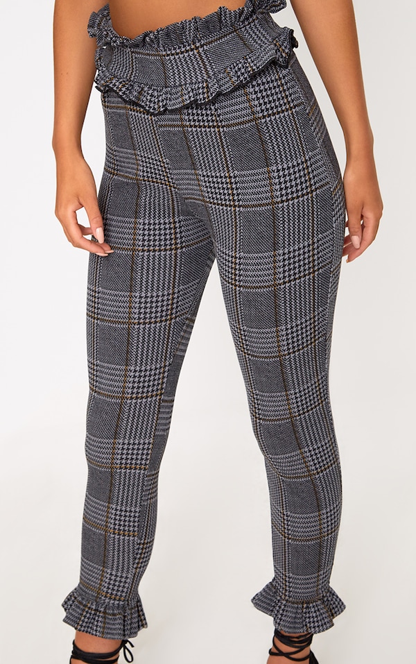 Grey Dogtooth Check Frill Trim Pants. Pants | PrettyLittleThing CA