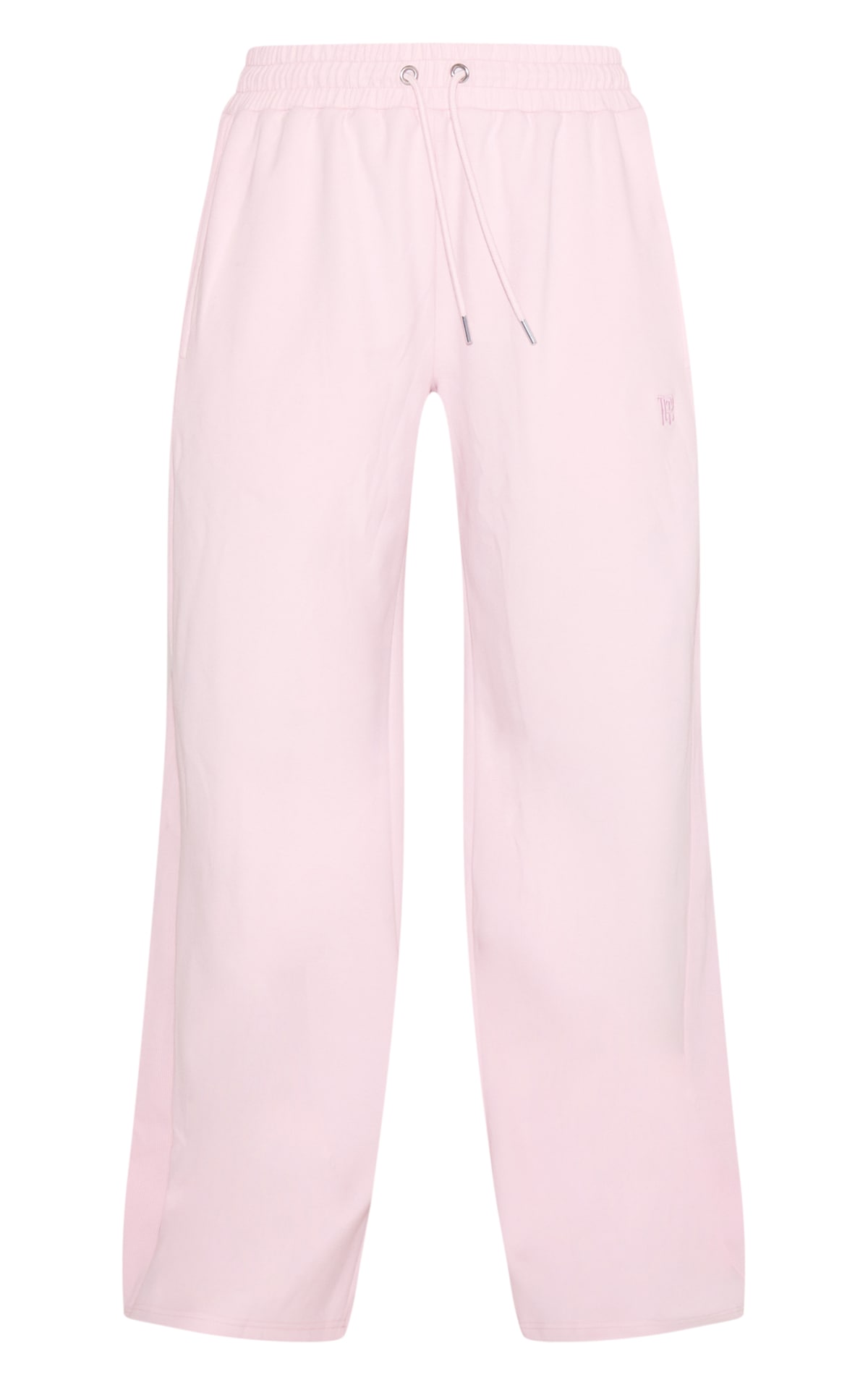 Pink Embroidered Interlock Rib Wide Leg Sweatpants | Athleisure ...