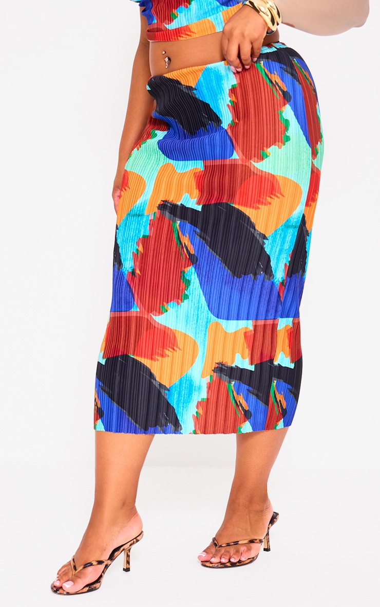 Plus Blue Plisse Print Midi Skirt Plus Size Prettylittlething Usa