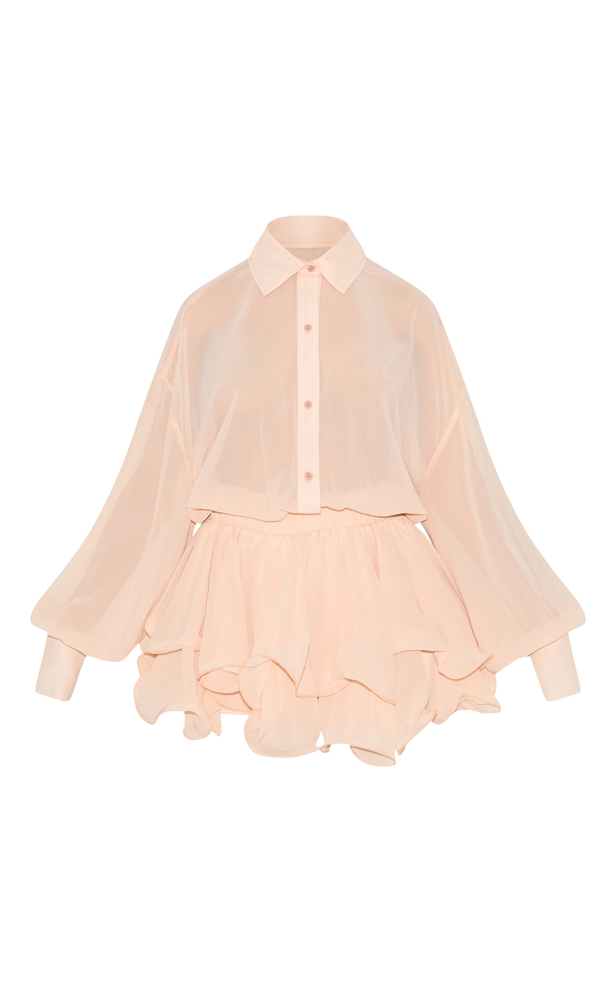 Petite Peach Chiffon Long Sleeve Playsuit | Petite | PLT
